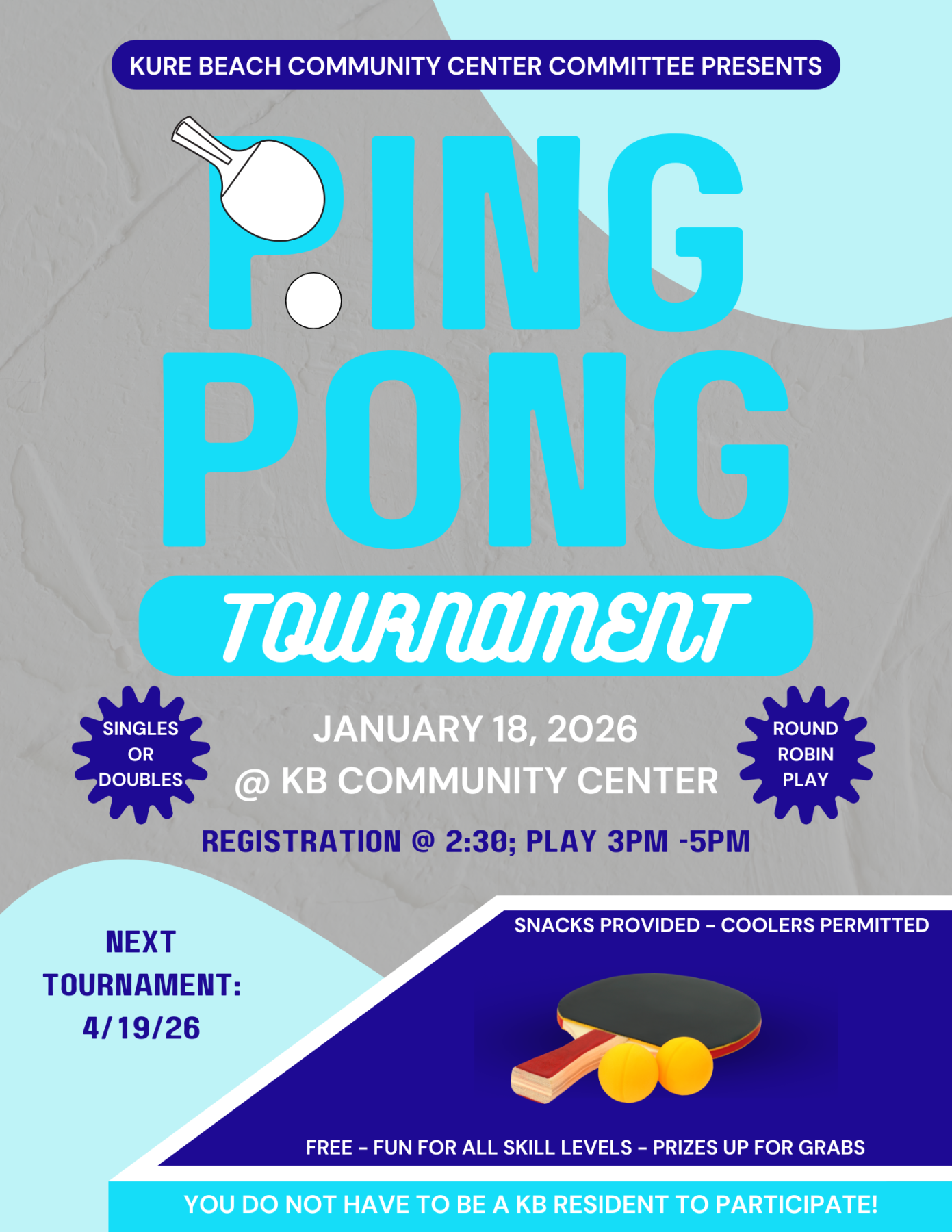 PING PONG TOURNAMENT THIS SUNDAY AT COMMUNITY CENTER | Town of Kure ...